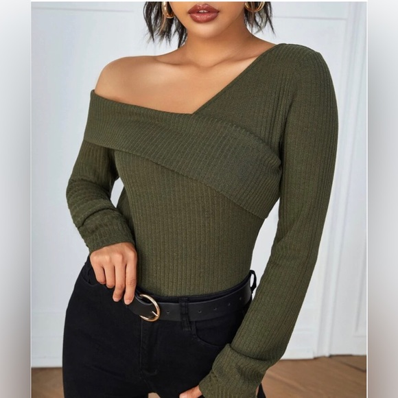 Tops | Asymmetrical Neck Ribknit Marled Top | Poshmark